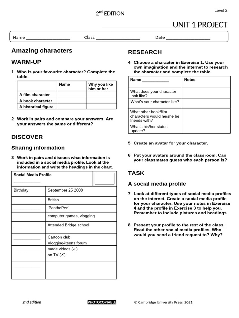 Thk2e BrE L2 Projects Unit 1 | PDF