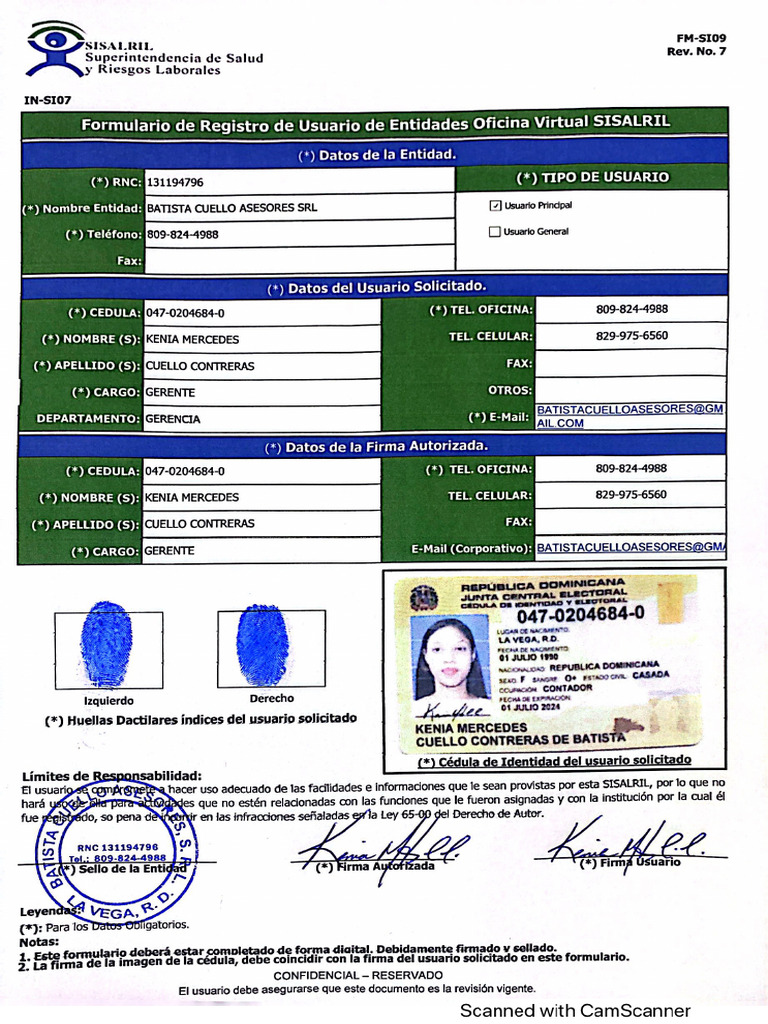 Formulario Usuario Lleno | PDF