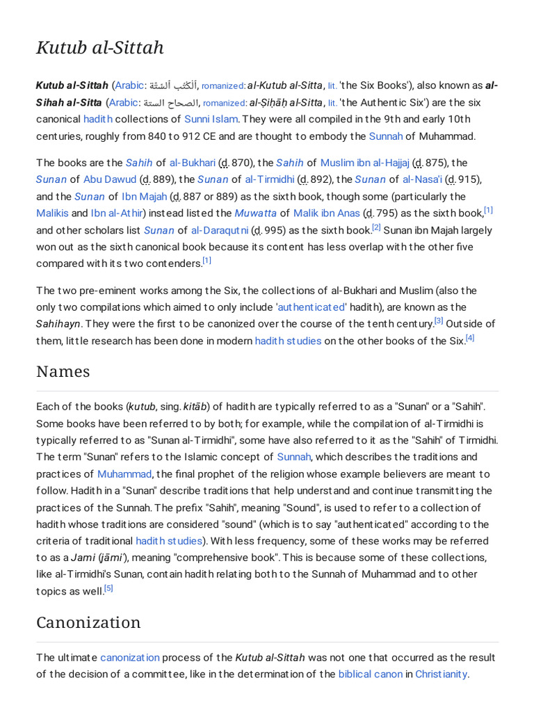 Kutub Al-Sittah - Wikipedia | PDF | Islamic Jurisprudence | Muhammad