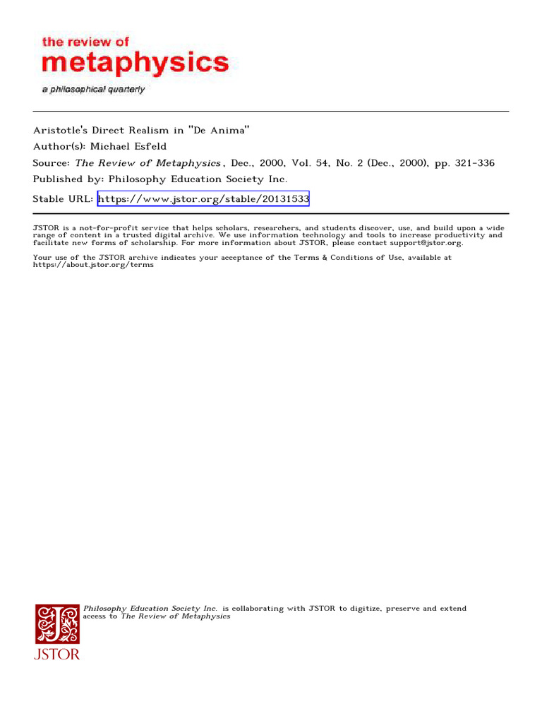 Aristotle's Direct Realism in de Anima (Michael Esfeld) | PDF ...