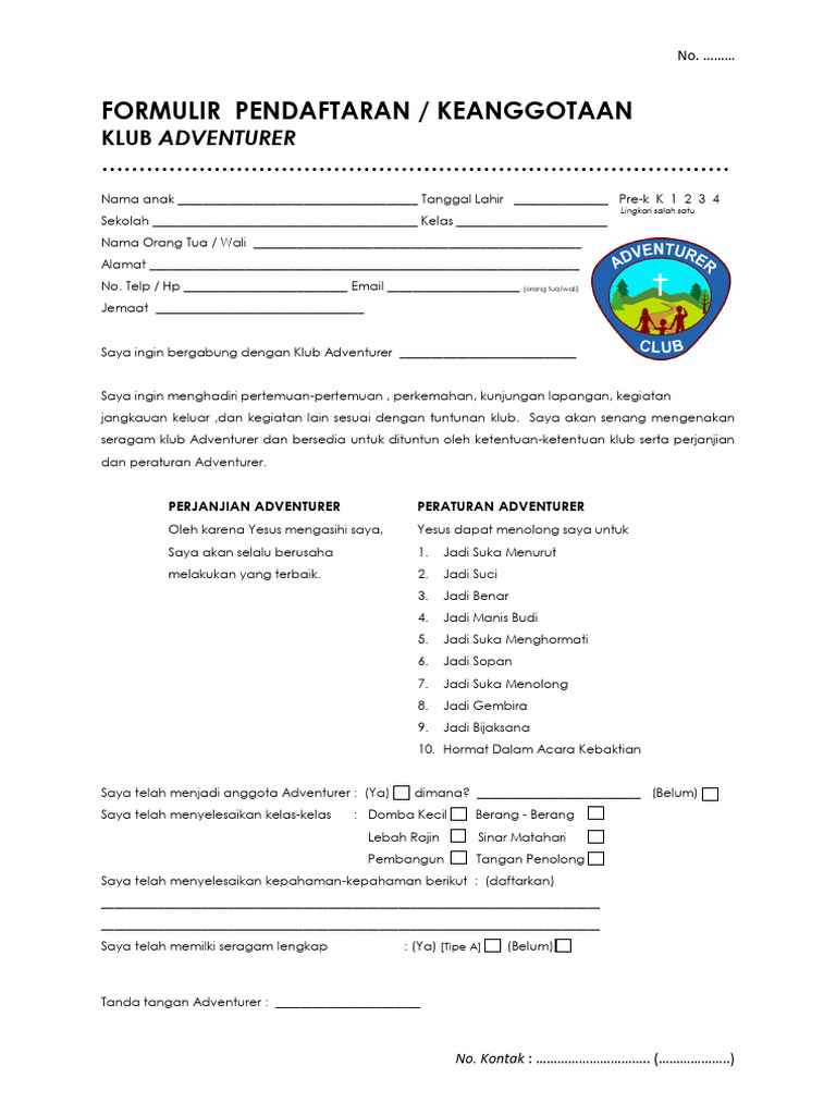 FORMULIR KEANGGOTAAN ADVENTURER Fix | PDF