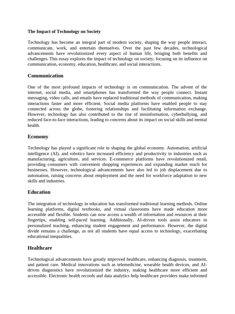 The Impact of Technology On Society | PDF | Health Care | Artificial ...