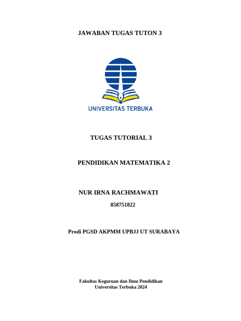 TT 3 Pendidikan Matematika 2 - Irna 858751822 | PDF