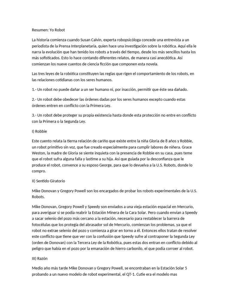 Resumen Yo Robot | PDF | Robot | Robótica