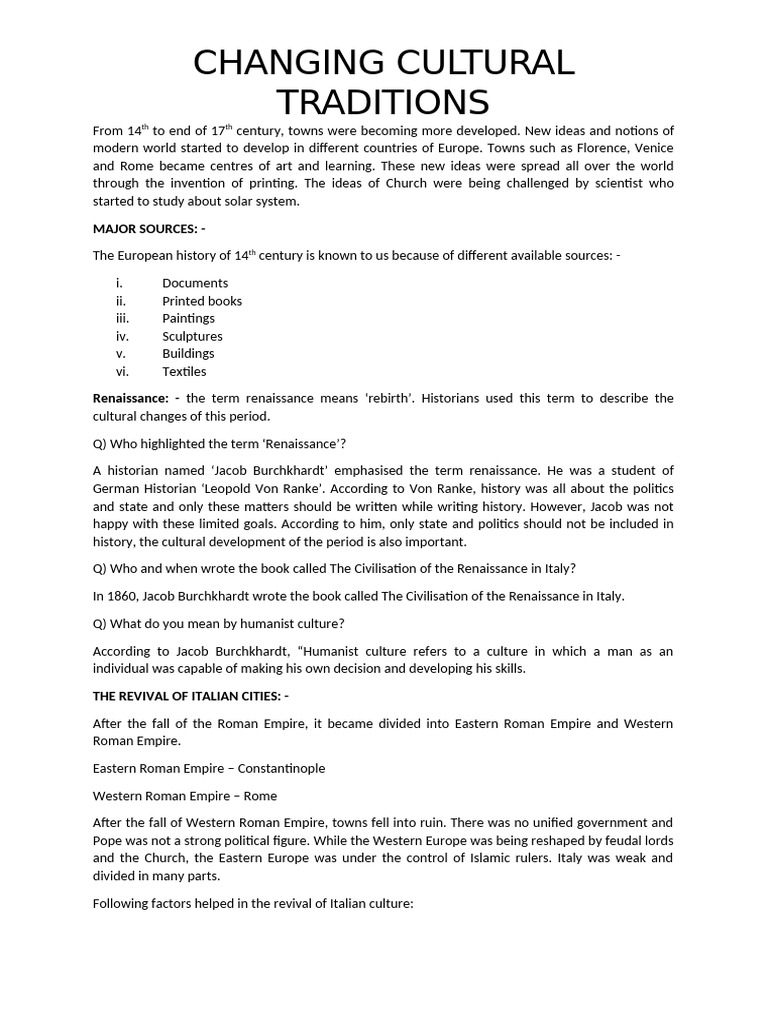 Changing Cultural Traditions-1 | PDF | Renaissance | Humanism