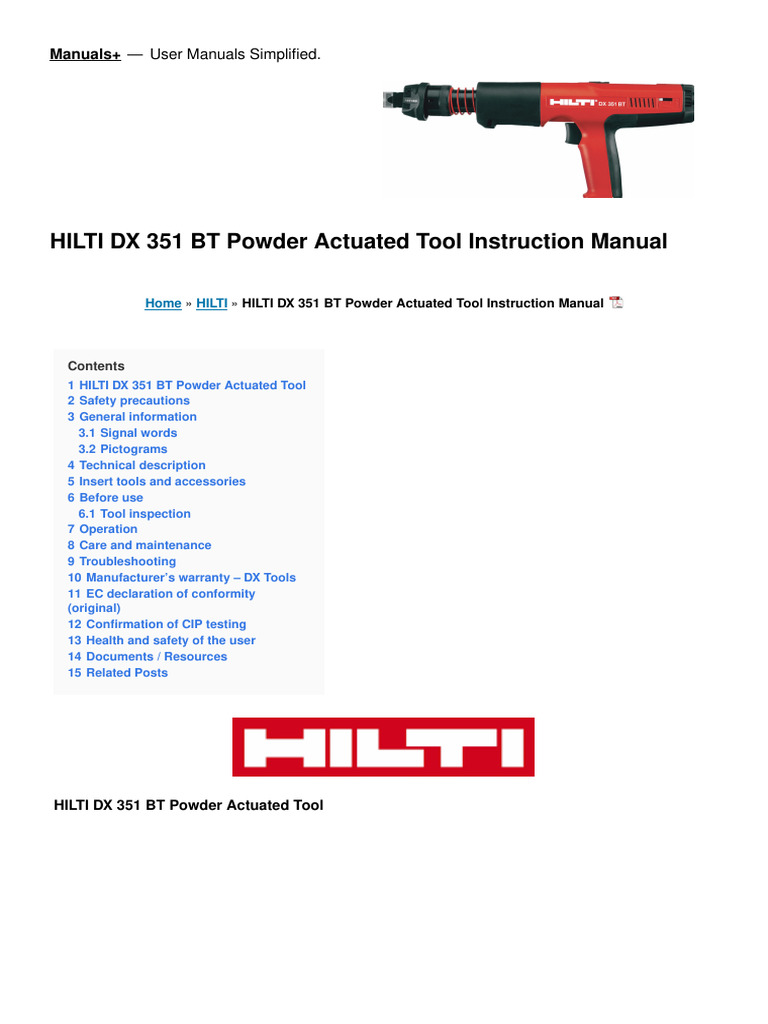 DX 351 BT Powder Actuated Tool Manual | PDF