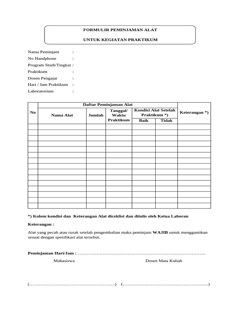 Format Peminjaman Alat Laboratorium | PDF