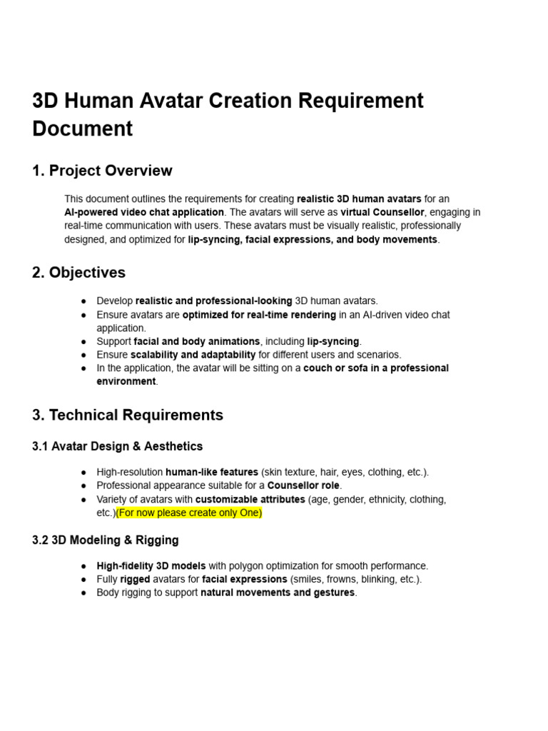 3D Avatar Creation Requirements | PDF | 3 D Computer Graphics | 3 D ...