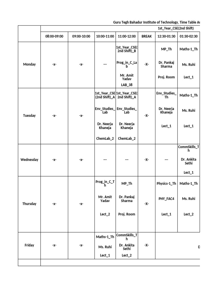 GTBIT August 2024 CSE & ECE Timetable | PDF