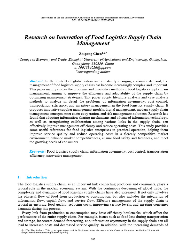 Research On Innovation of Food Logistics Supply CH | PDF | Supply Chain ...