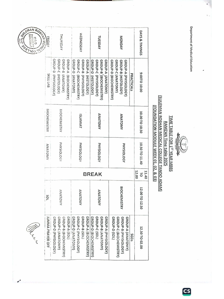 1st Year Time Table | PDF