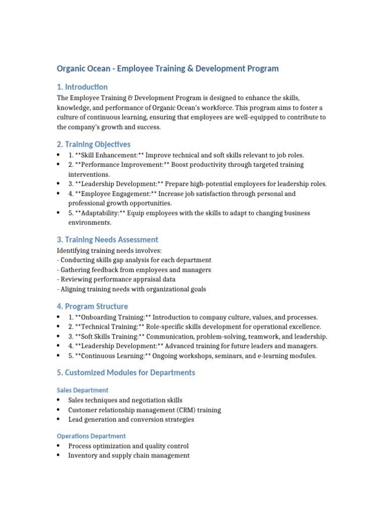 Organic Ocean Employee Training Development Program | PDF | Educational ...