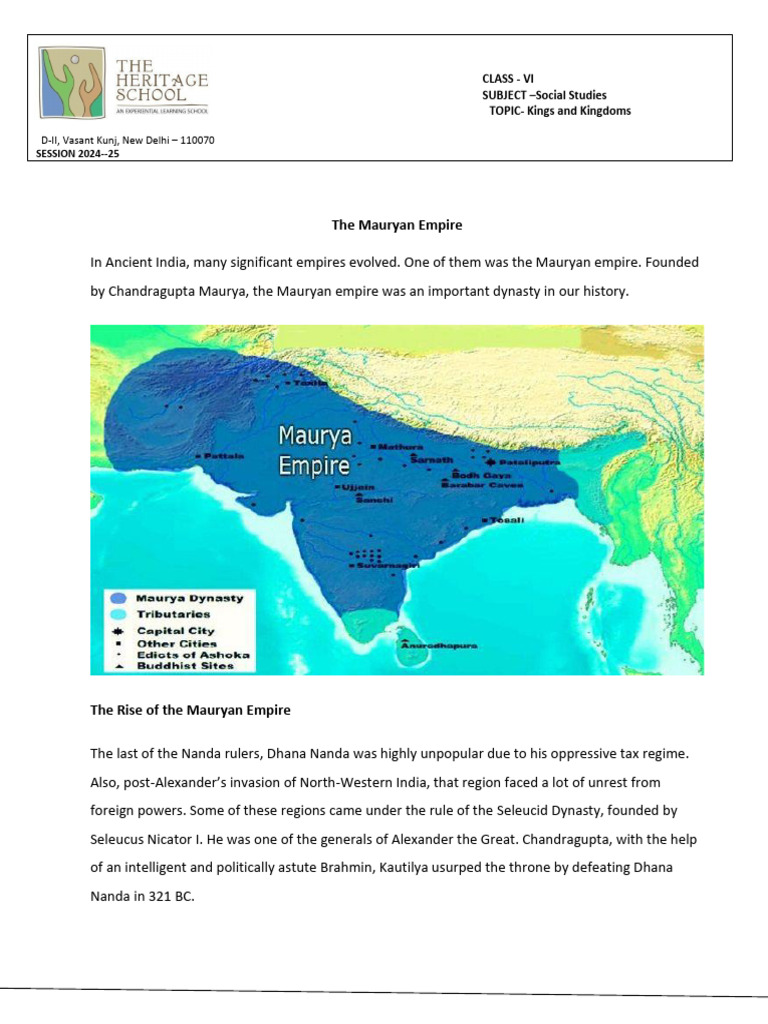 The Mauryan Empire (Class 6th) | PDF | Ashoka