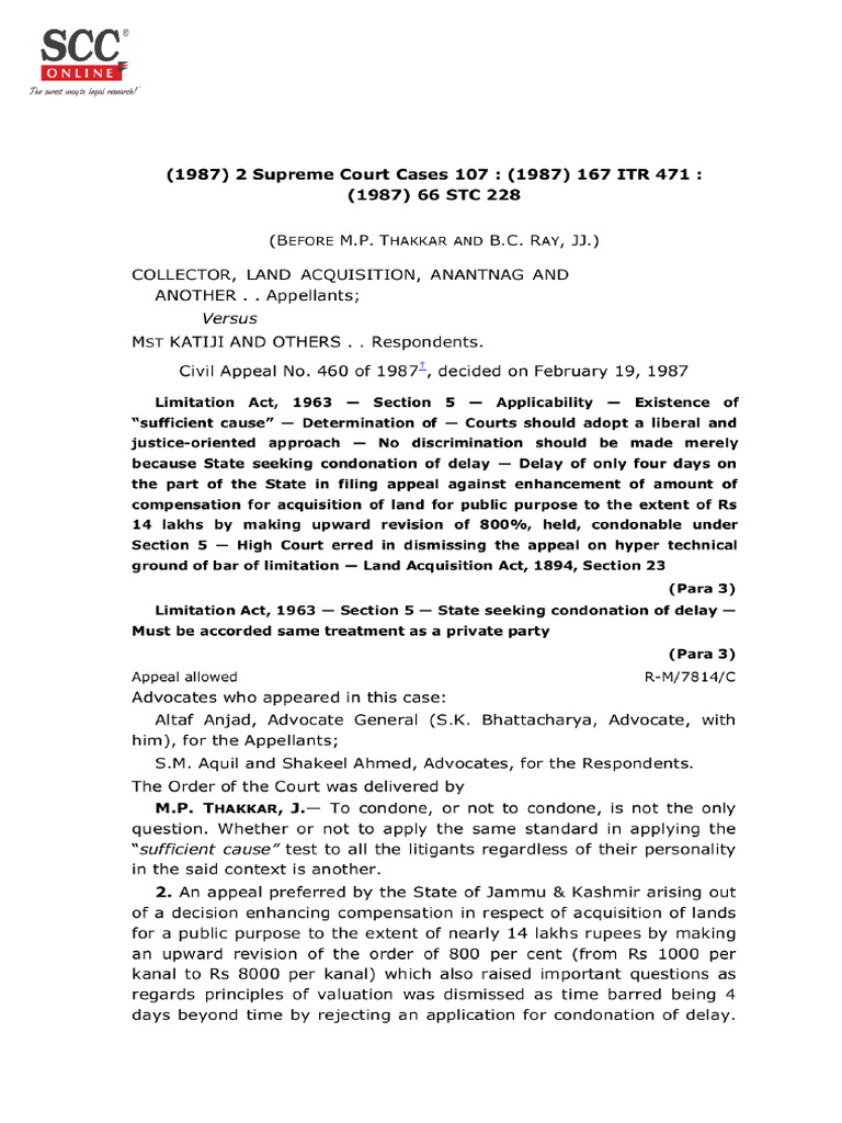Collector Land Acquisition Anantnag Vs MST Katiji | PDF