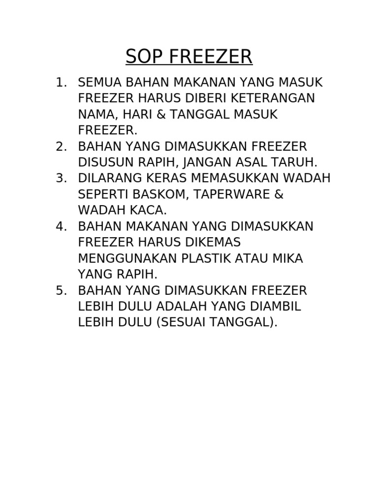 Sop Freezer | PDF
