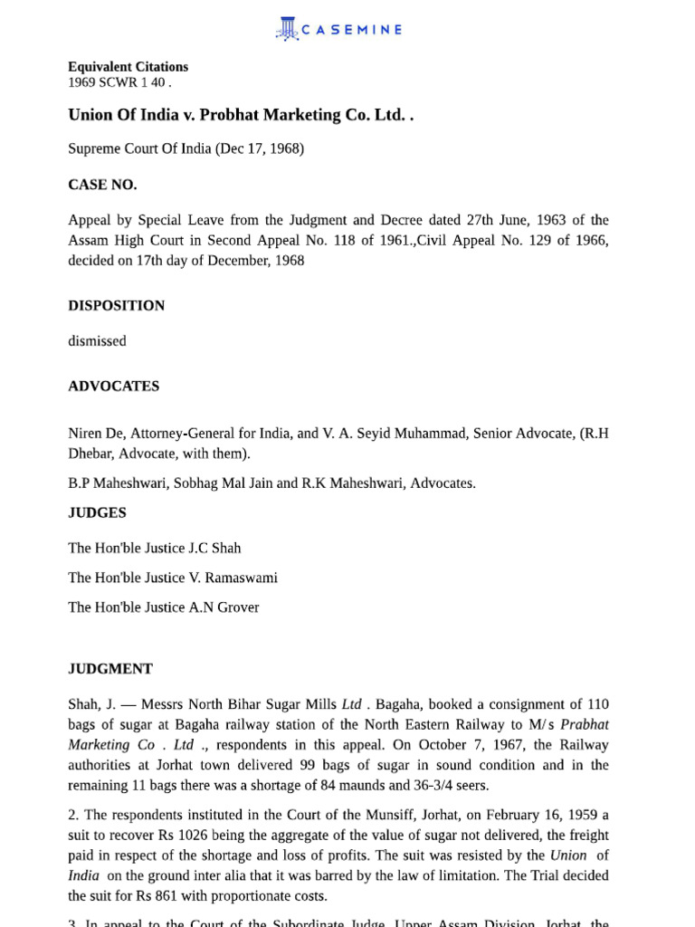 UoI Vs Probhat Marketing | PDF