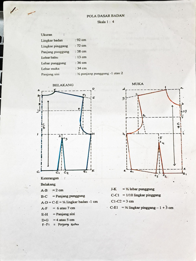 Panduan Pola Dasar Pakaian 1:4 | PDF
