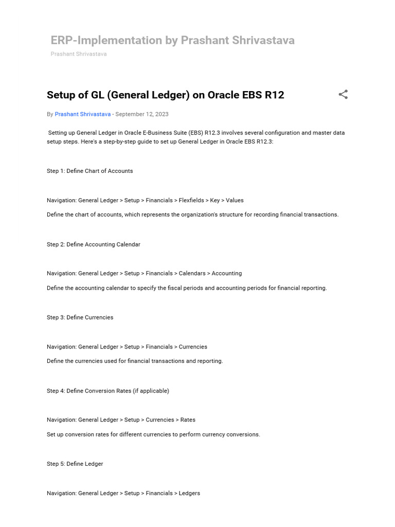 Setup of GL (General Ledger) on Oracle EBS R12 | PDF | Databases | Computing