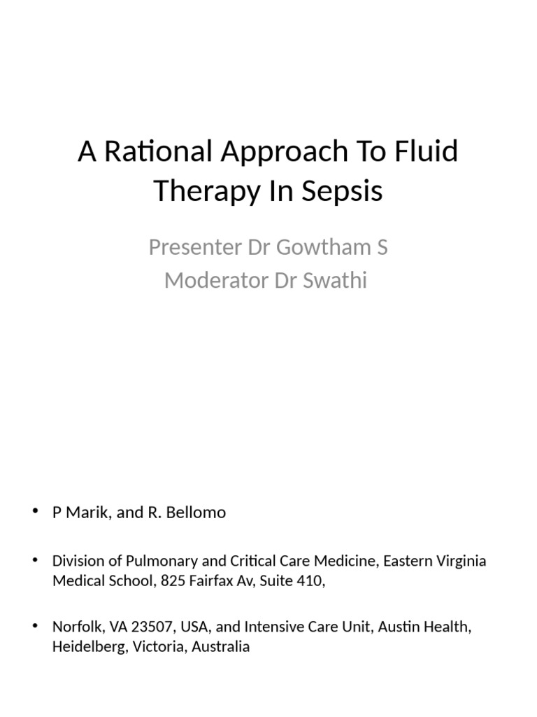A Rational Approach To Fluid Therapy in Sepsis JOURNAL | PDF | Sepsis ...