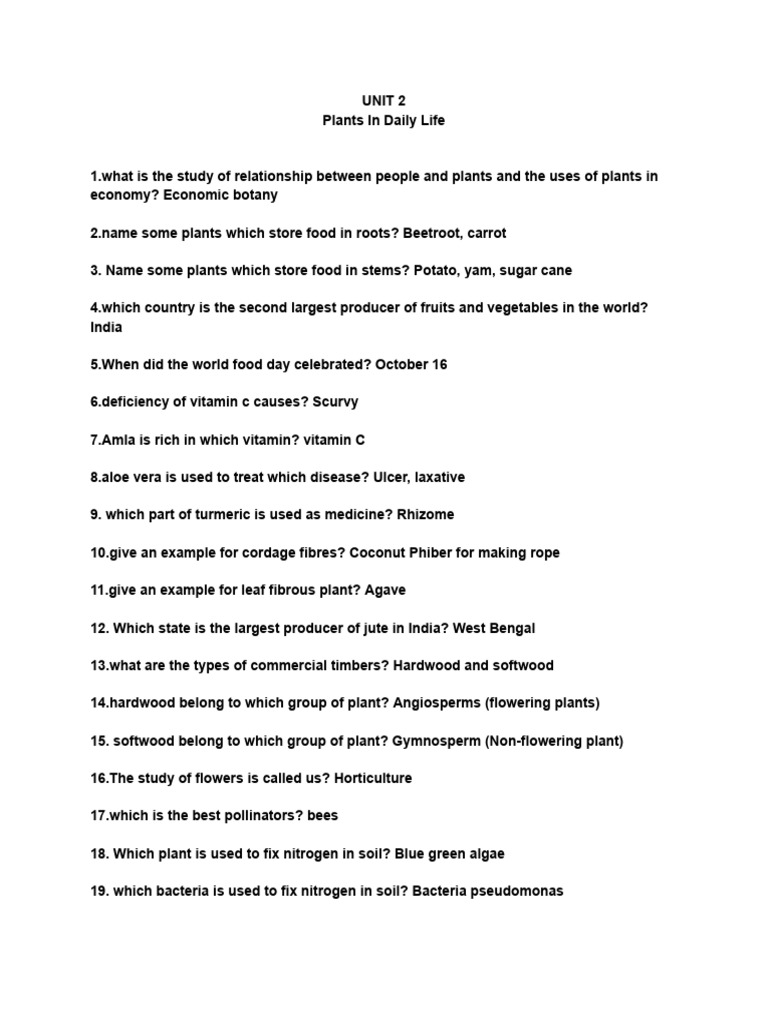 Unit 2 Plants in Daily Life | PDF