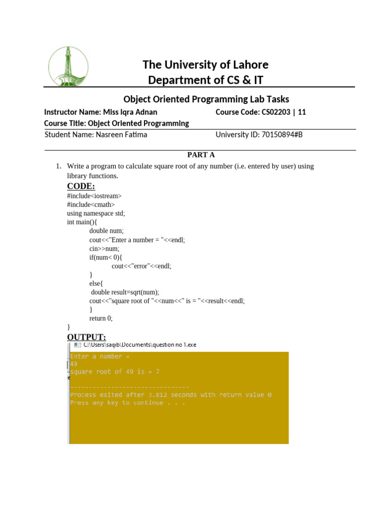 25 02 2025 Lab Task 2{Nasreen Fatima} | PDF | Namespace | Computer Programming