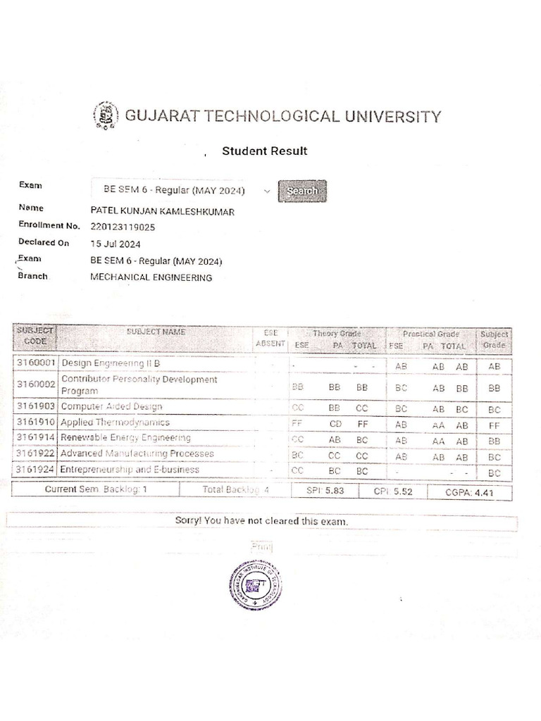 Even Semester Marksheet Pdf