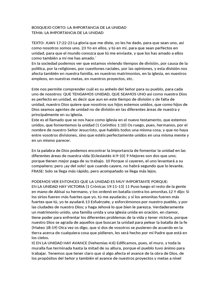 BOSQUEJO CORTO Sobre La Unidad | PDF | Dios | Familia