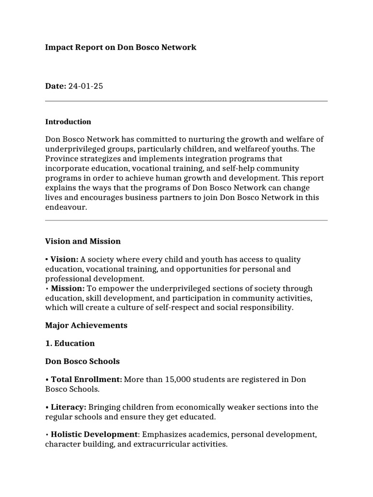 Don Bosco Network Impact Report 2025 | PDF | Empowerment | Vocational ...