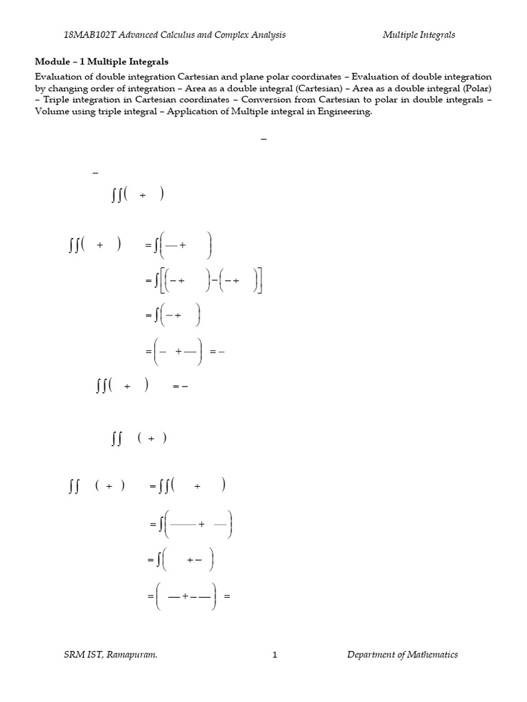 Unit-1 Multiple Integrals | PDF | Integral | Coordinate System
