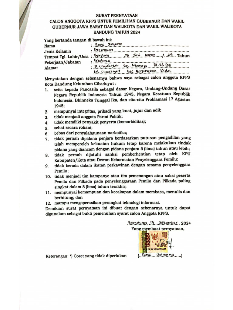 Copy of Surat Pernyataan-Ranti | PDF