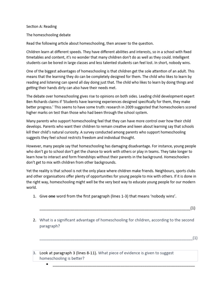 Question - Unit 5 End Test - English Y7 The Homeschoolin | PDF ...