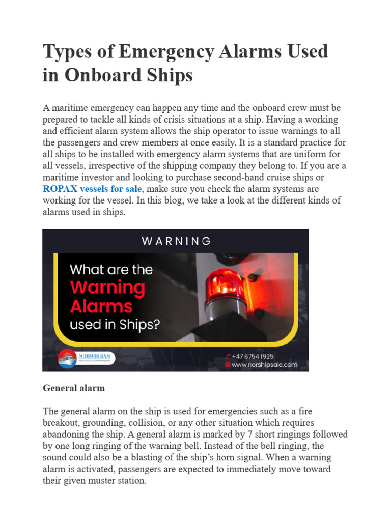 Types of Emergency Alarms Used in Onboard Ships | PDF | Ships | Water ...
