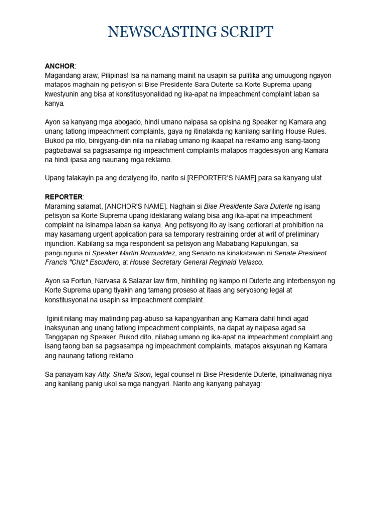 Newscasting script (1) | PDF