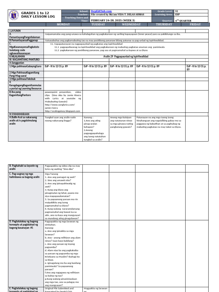 DLL - Esp 6 - Q4 - W3 | PDF