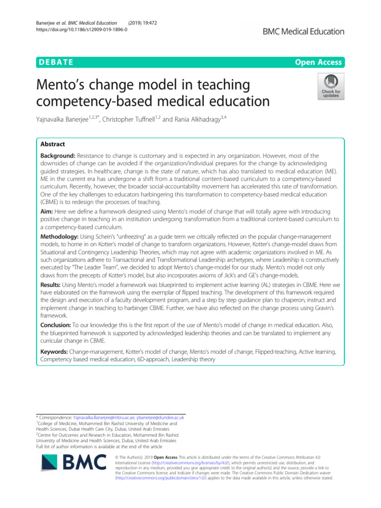 Mento's Change Model in Teaching Competency-Based Medical Education ...