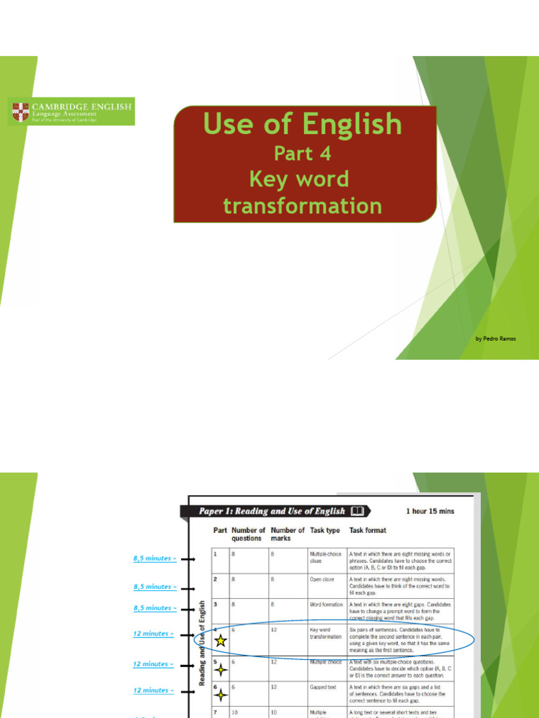 FCE P4 Key Word Transformation - WITH ANSWERS | PDF | Verb | Grammar
