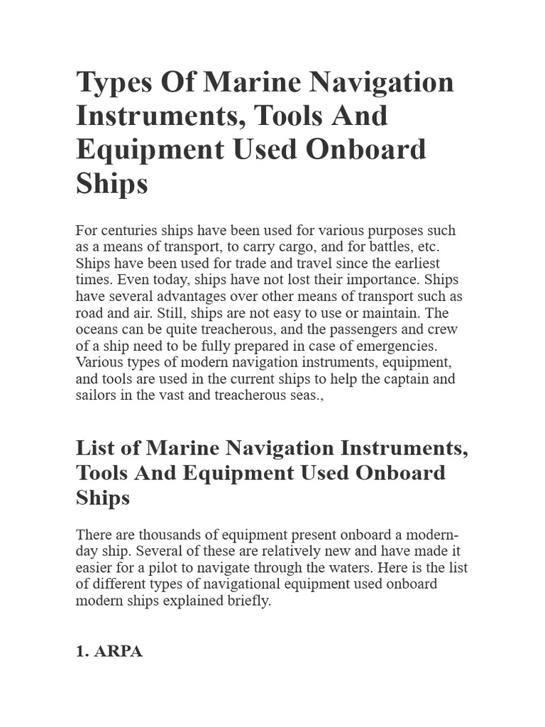 Types of Marine Navigation Instruments, Tools and Equipment Used ...