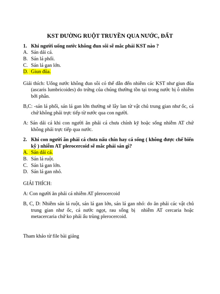 Kst Đường Ruột Truyền Qua Nước, Đất: 1. Khi người uống nước không đun sôi sẽ mắc phải KST nào ...