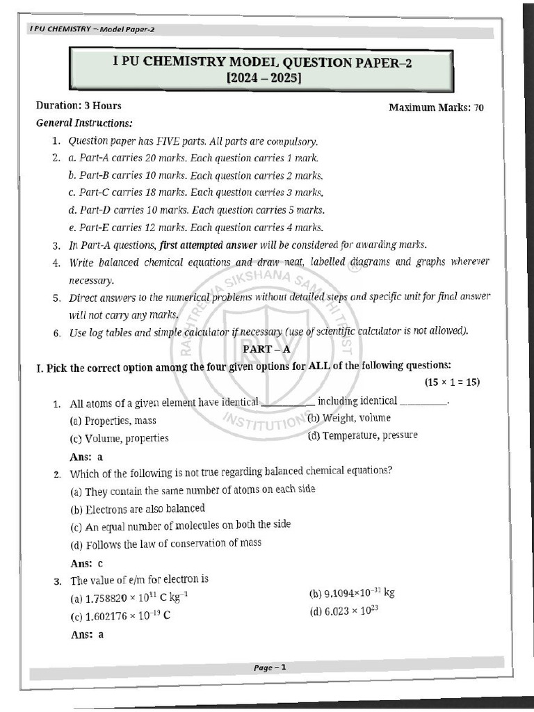 Model Papers Chem 2 | PDF