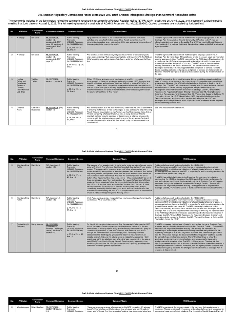 Public Comment Resolution Table | PDF | Artificial Intelligence ...