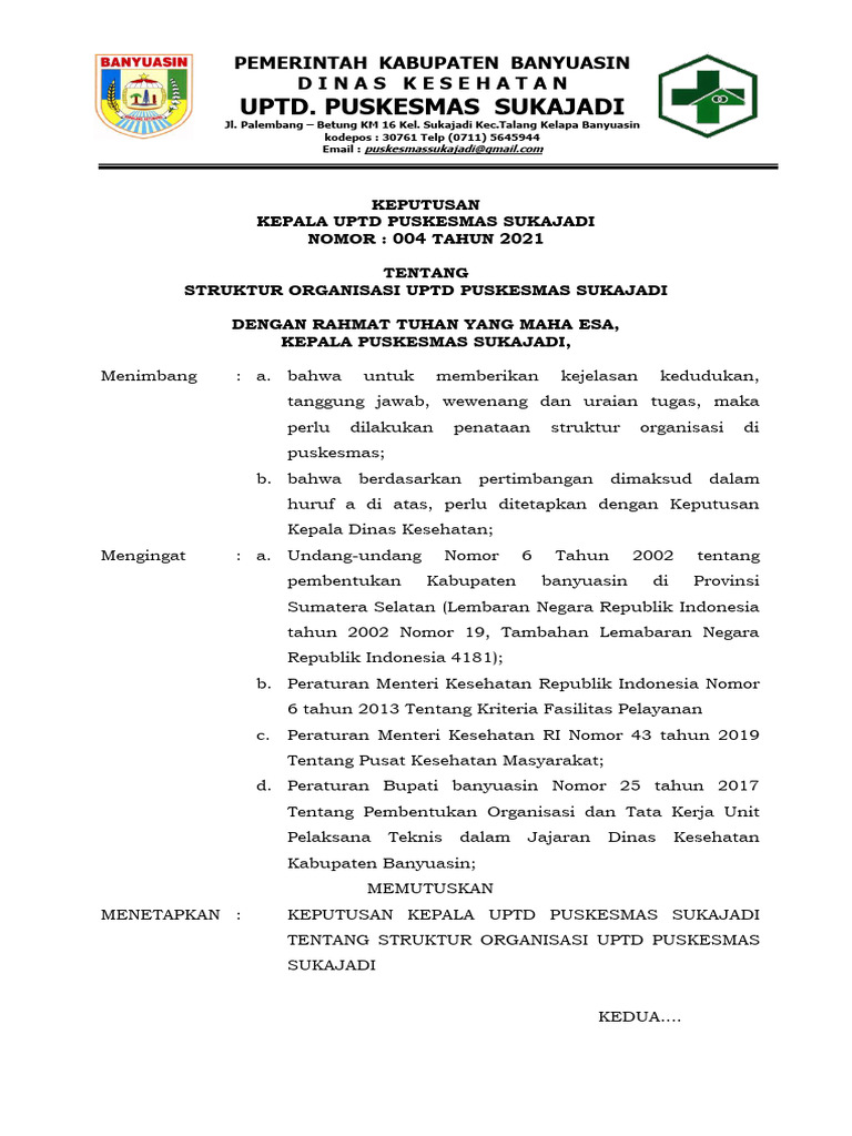 SK STRUKTUR ORGANISASI PKM 2021 | PDF