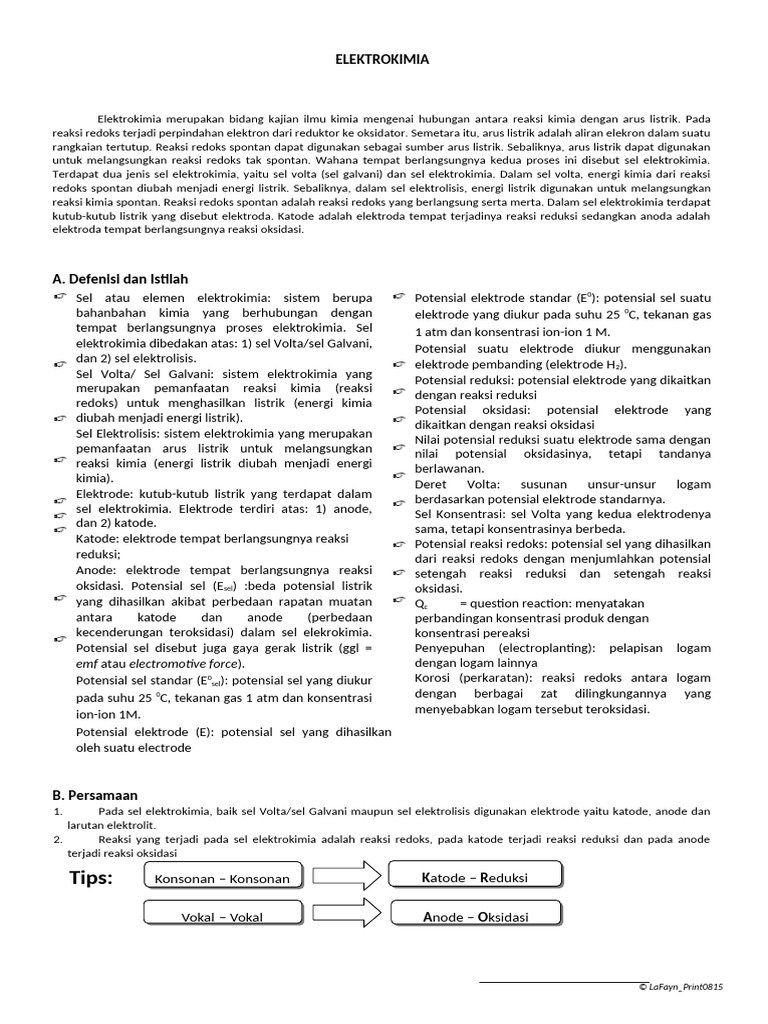 Elektrokimia (Prinsip Kerja Sel Volta) | PDF