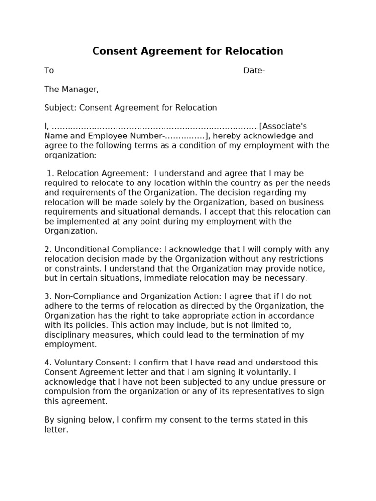 Employee Relocation Consent Agreement | PDF
