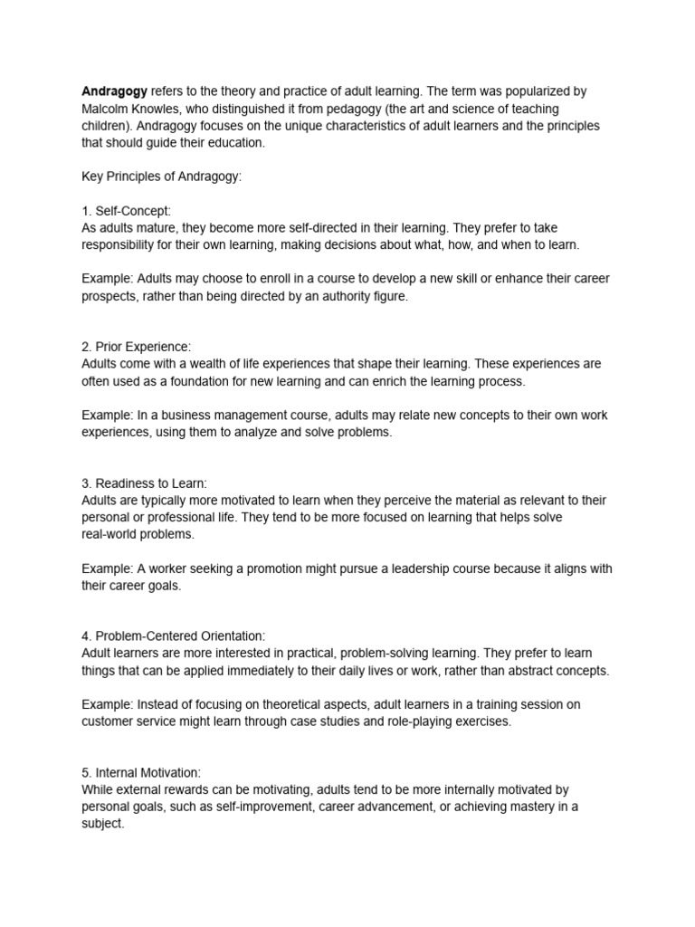 Andragogy | PDF | Learning | Adult Education