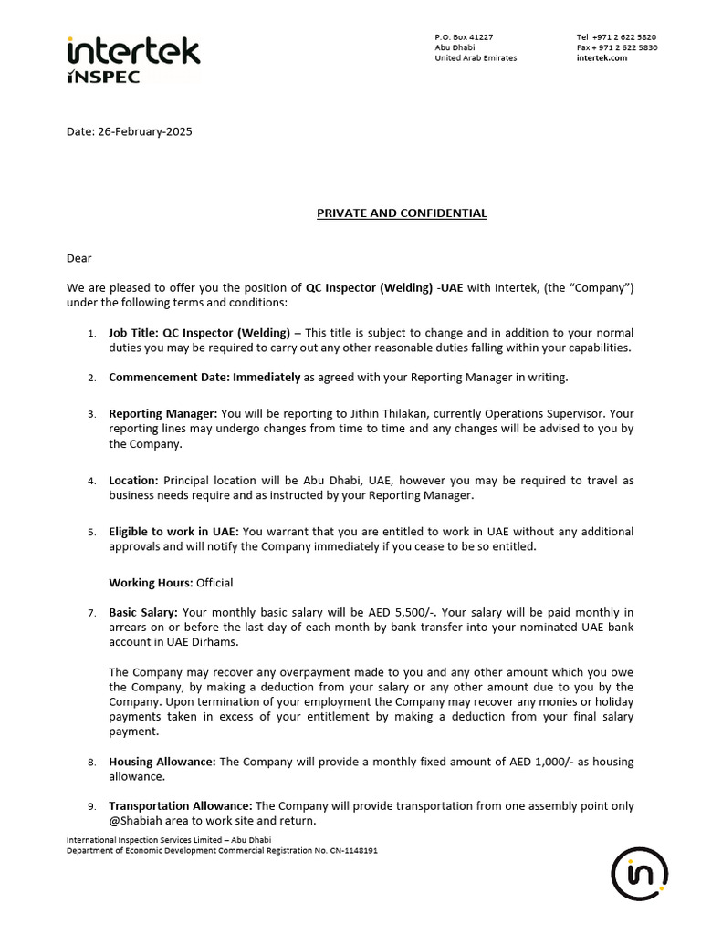 046-2025-Offer Letter - Intertek - Inspec UAE - Ashok Veerasamy - QCI ...