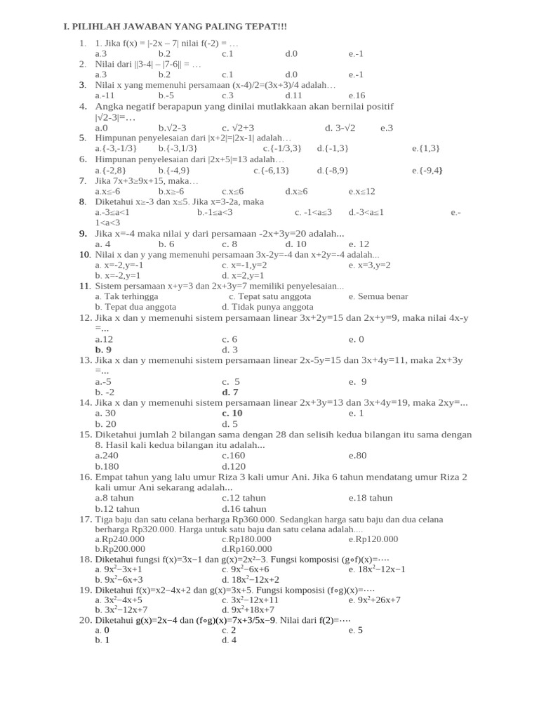 SOAL MTK Wajib KELAS 10 | PDF
