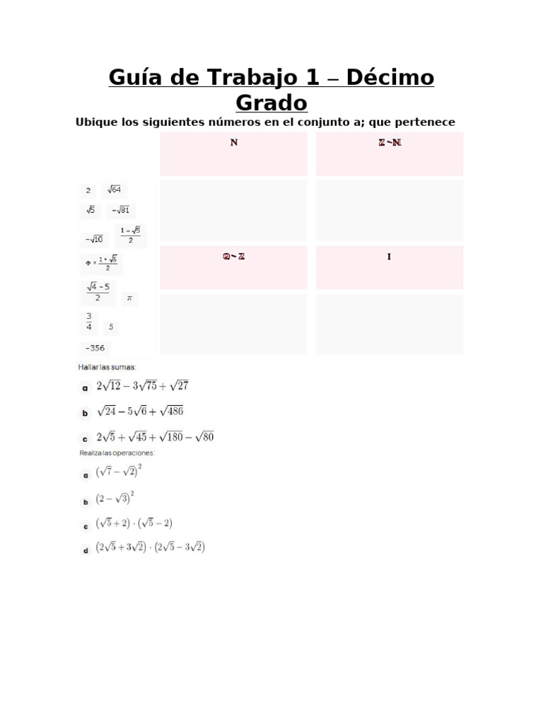 Ejercicios de Matemáticas para Décimo Grado | PDF | Ecuaciones | Geometría