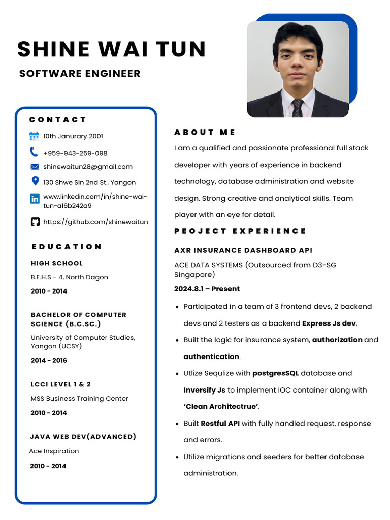 Shine Wai Tun: Software Engineer | PDF | Databases | Postgre Sql