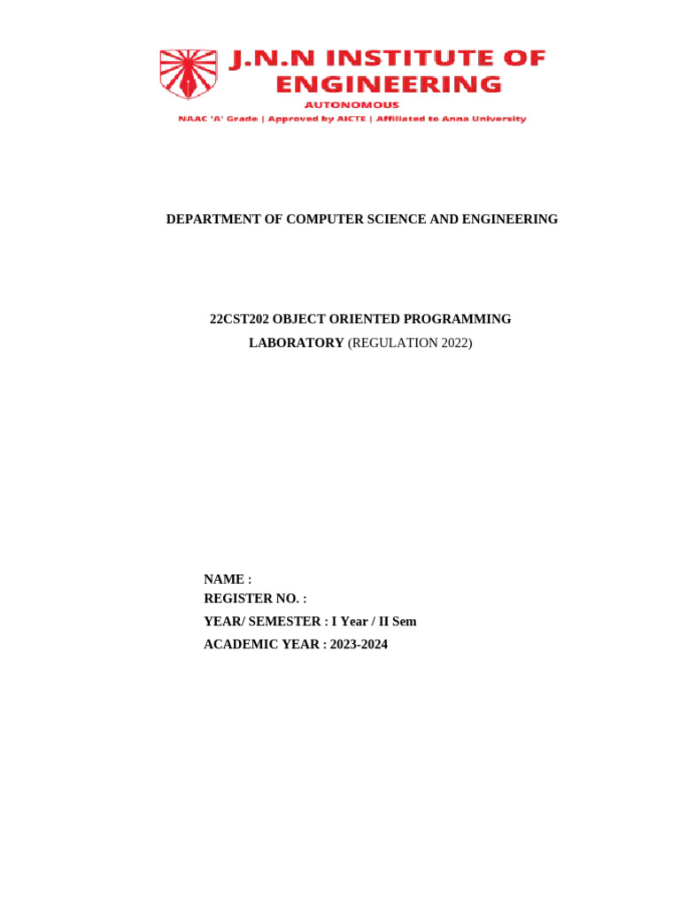 22CST202-OOPS Lab Record | PDF | Parameter (Computer Programming) | C++
