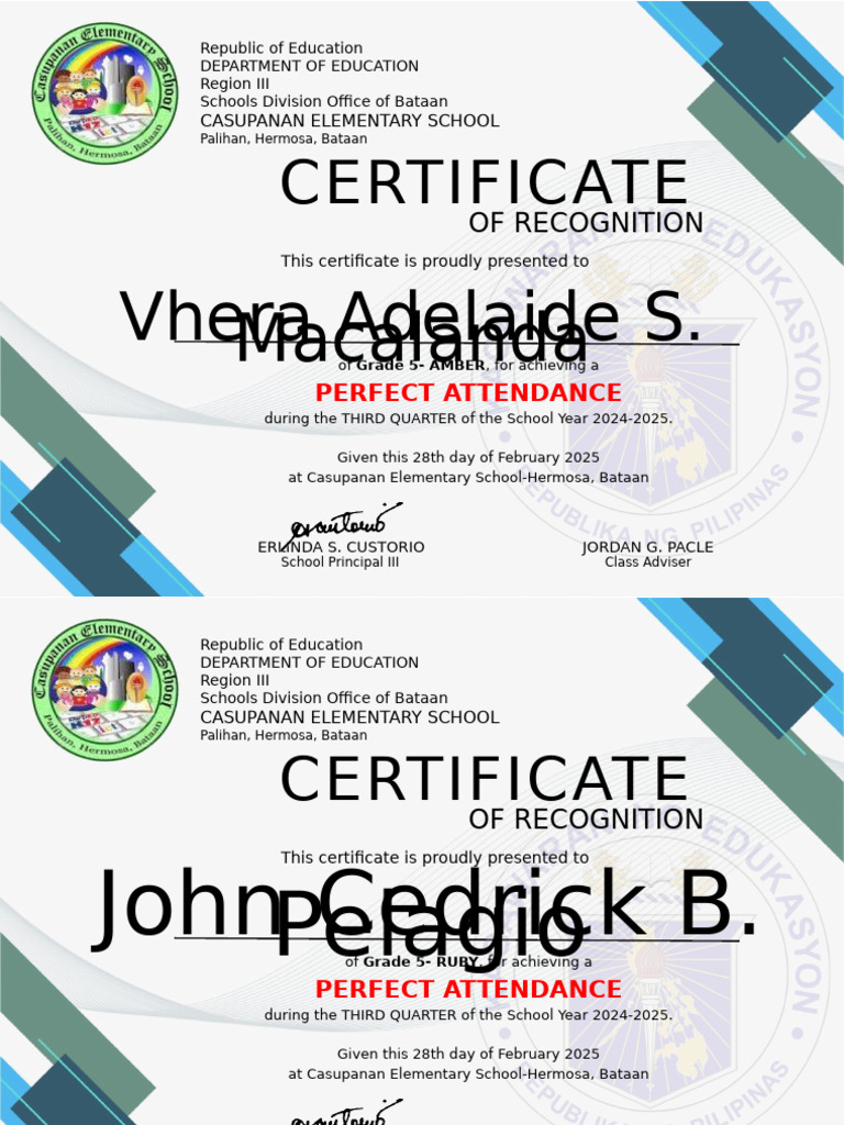Grade 5 Perfect Attendance Certificates | PDF